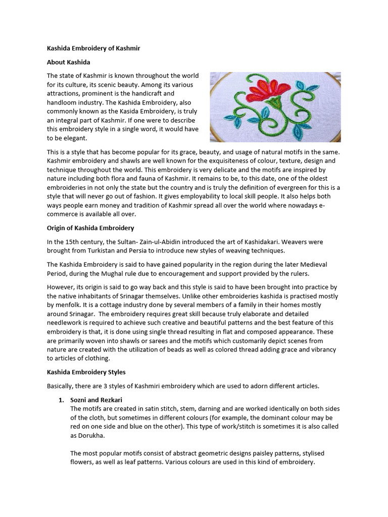 Kashida Embroidery of Kashmir | PDF | Embroidery | Clothing
