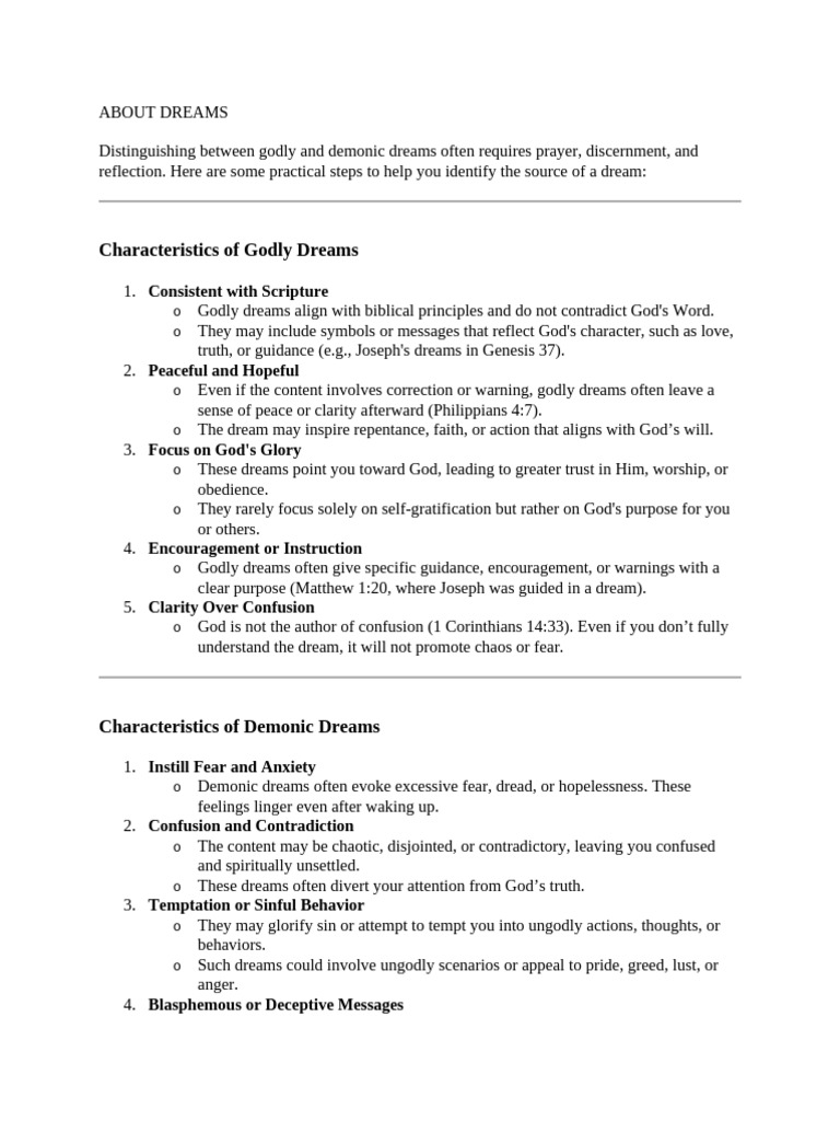 Difference Between Godly and Satanic Dreams | PDF | Dream | Prayer