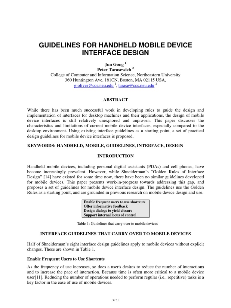 Guidelines For Handheld & Mobile Devide User Interface | PDF ...