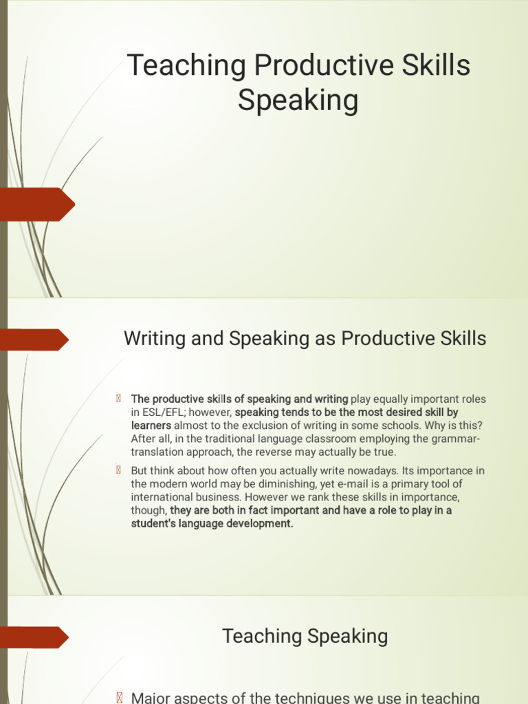 Teaching Speaking and Writing Skills | PDF | English As A Second Or ...