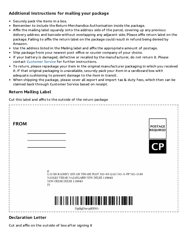 Return Instructions for Online Orders | PDF