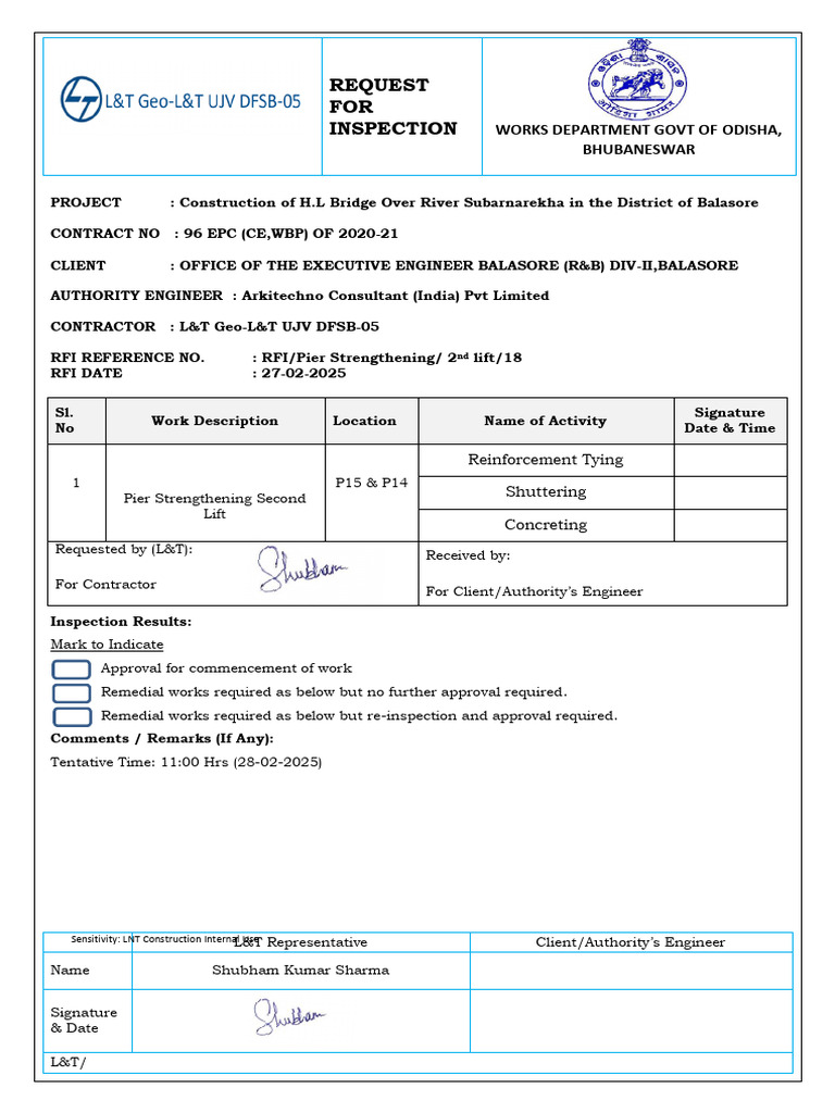 Inspection Request for Bridge Construction | PDF
