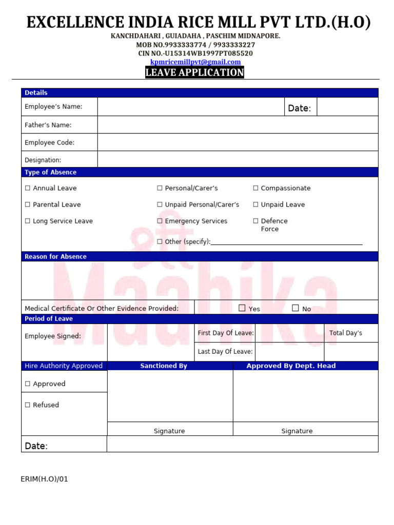 Leave Application Form Template | PDF