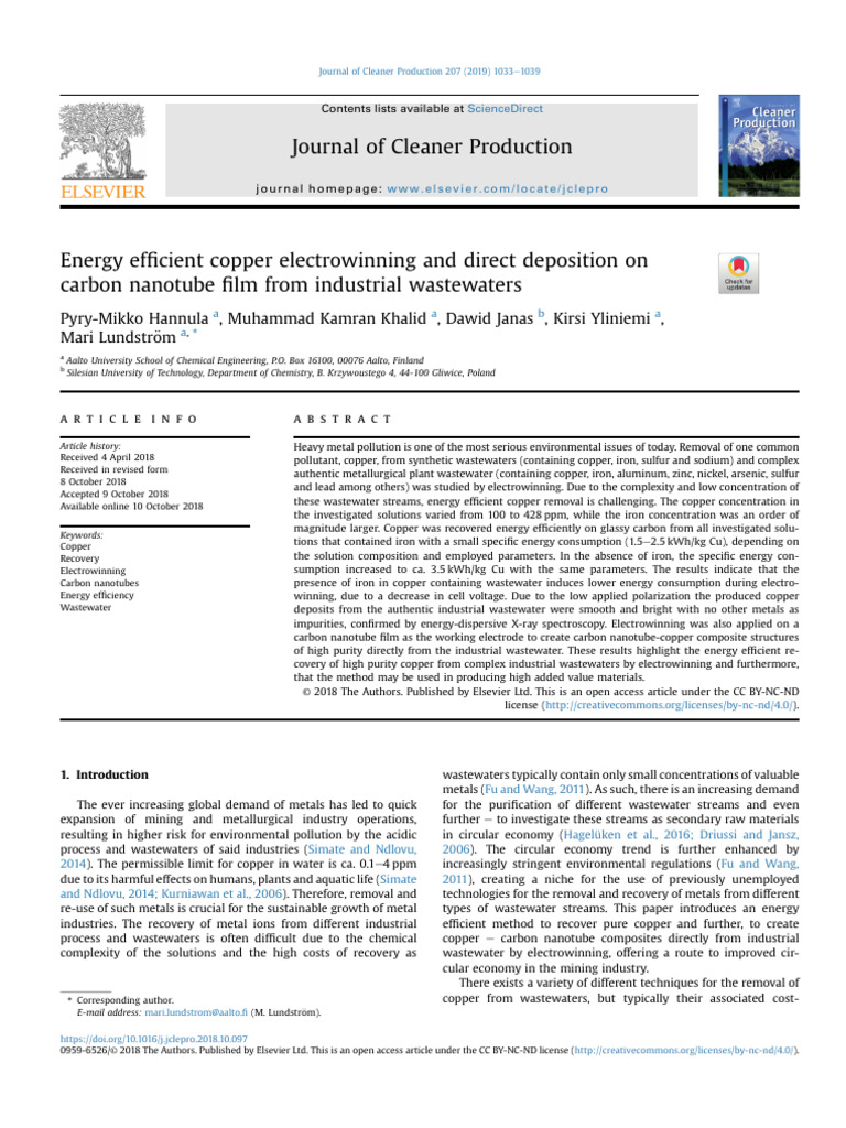 Cu Electrowinning Constant Potential | PDF | Electrochemistry | Copper