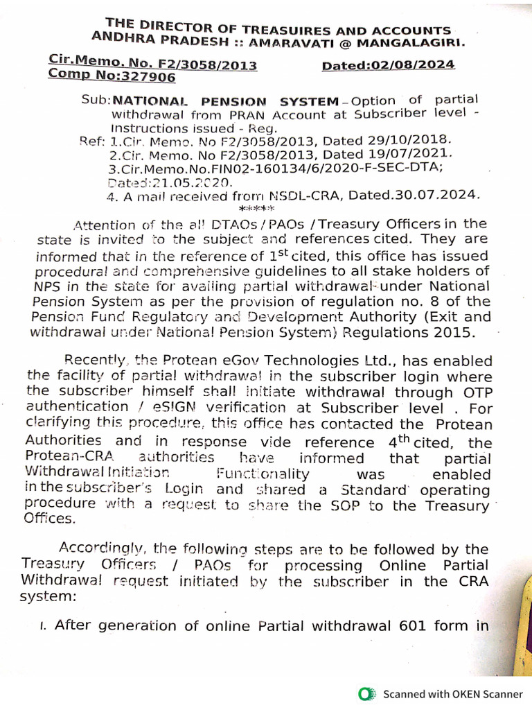 Cir. Memo. No. CPS Partial Withdrawal | PDF