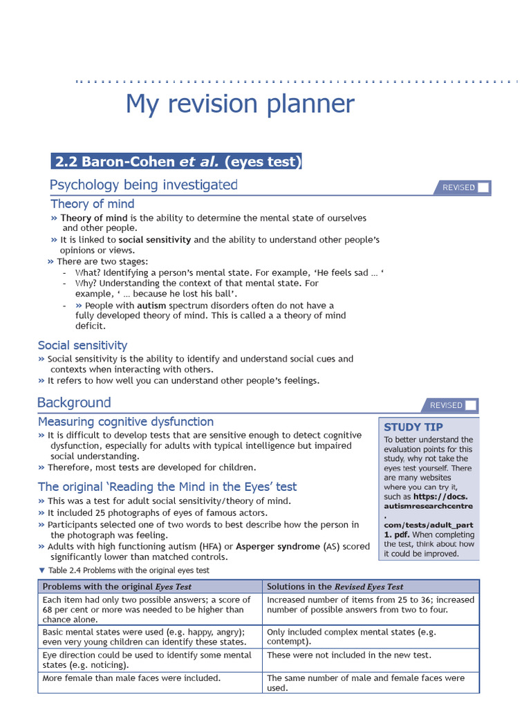 Student Baron Cohen Worksheet iAL Psy | PDF | Theory Of Mind | Sampling ...