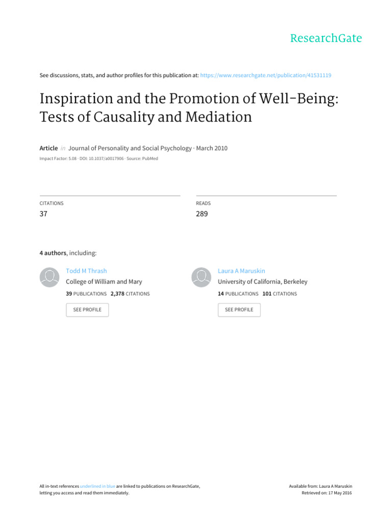 Inspiration and the Promotion of Well-Being | PDF | Well Being ...