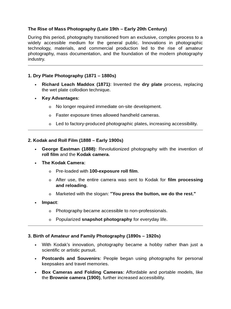 The Evolution of Mass Photography | PDF | Camera | Imaging