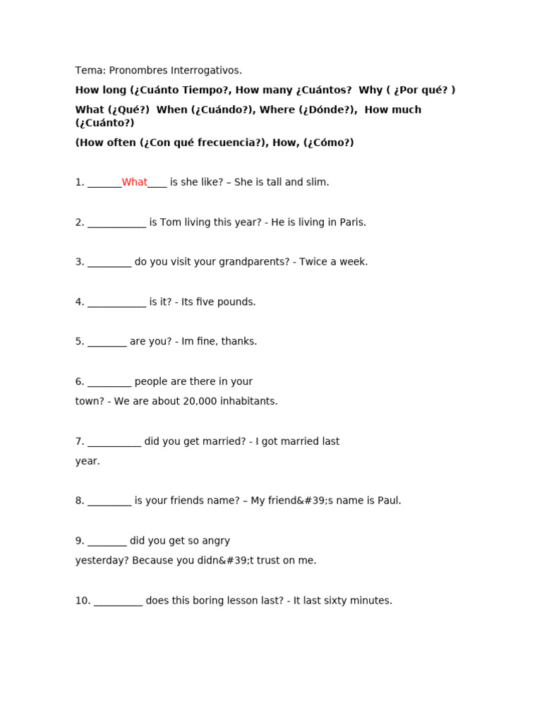 Pronombres Interrogativos en Inglés y Español | PDF