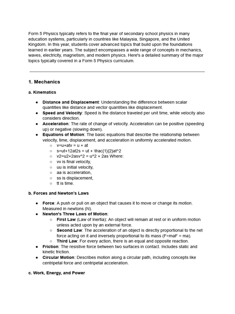 Form 5 Physics Summaries | PDF | Waves | Force