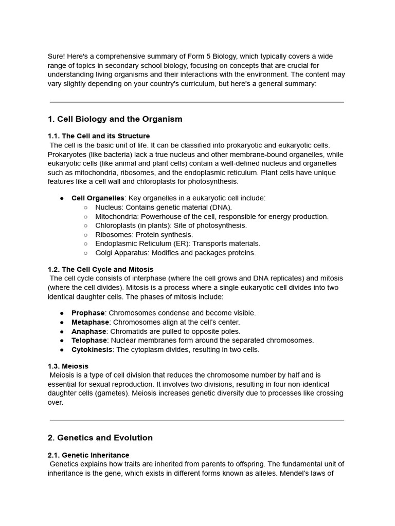 Form 5 Biology Explained | PDF | Cell (Biology) | Genetics