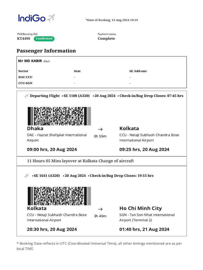 Indigo Air Ticket Itinerary | PDF | Value Added Tax | Travel Visa