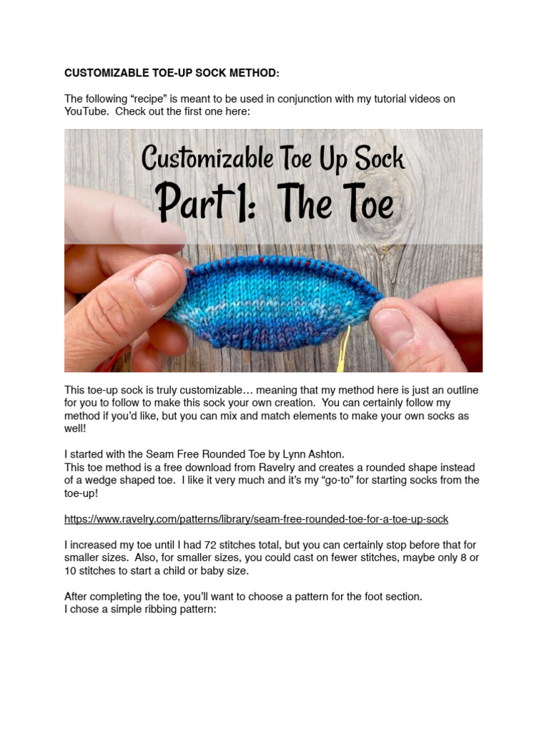 Customizable Toe Up Sock | PDF | Knitting | Crafts