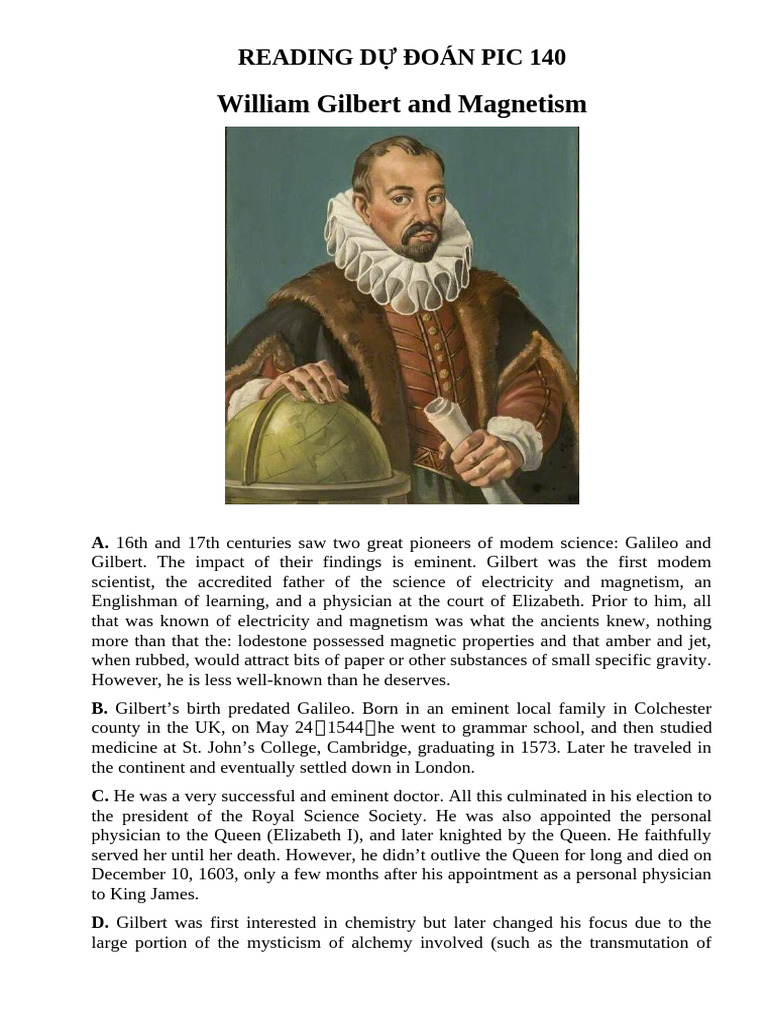 William Gilbert: Pioneer of Magnetism | PDF | Magnet | Magnetism