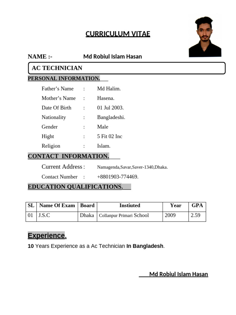 CV of Md Robiul Islam Hasan | PDF