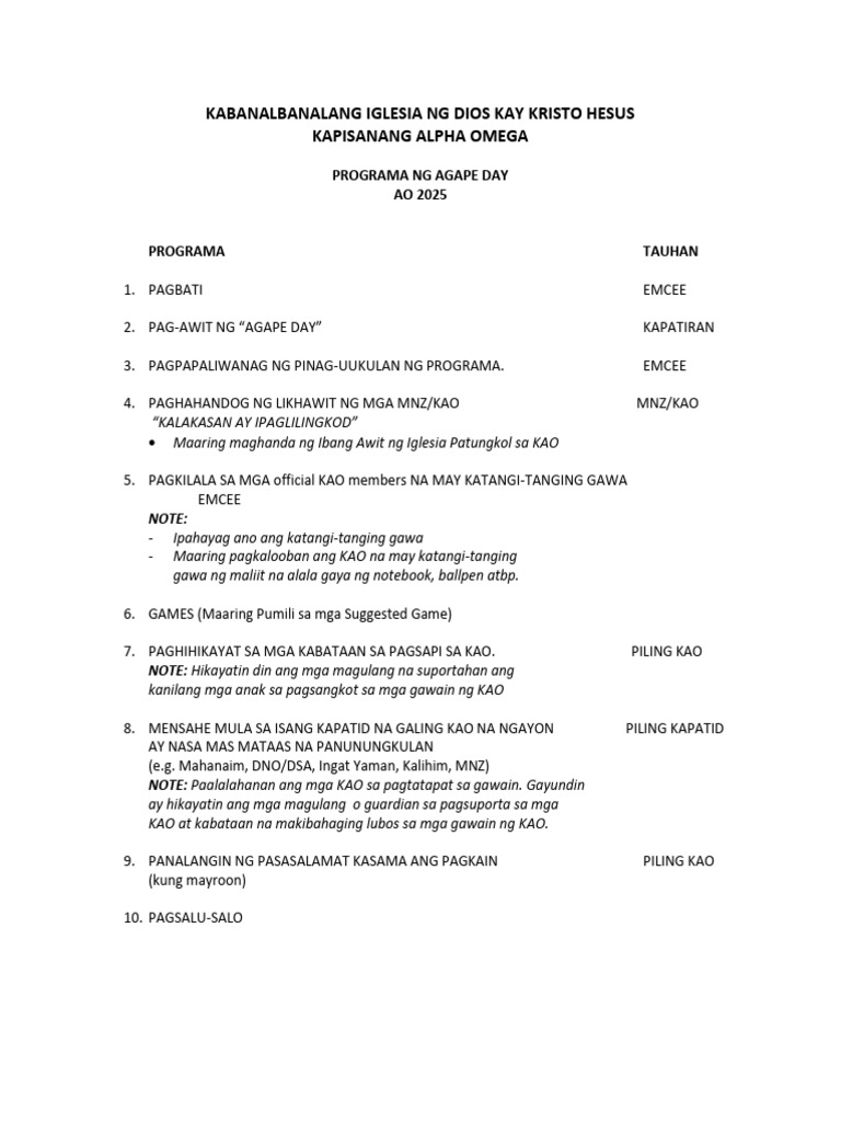 AO Month Agape Day Program | PDF