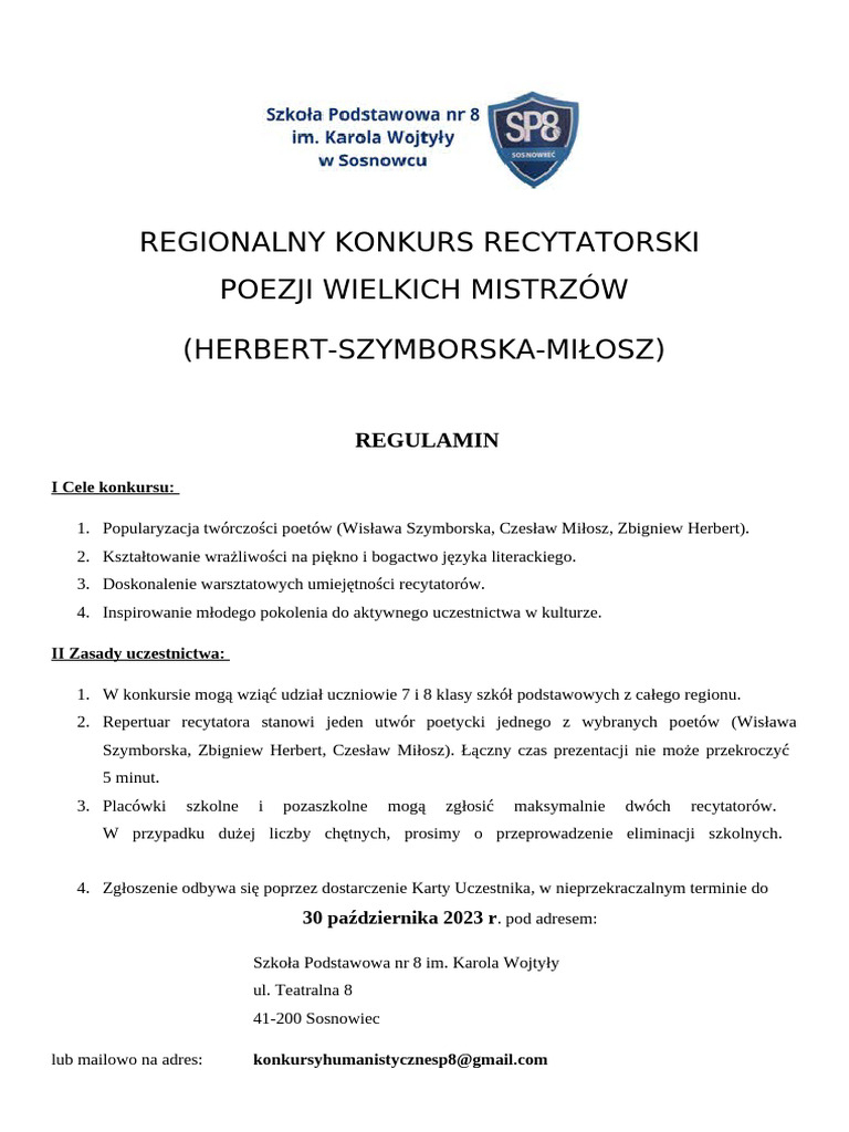 Konkurs Recytatorski Regulamin 4 | PDF