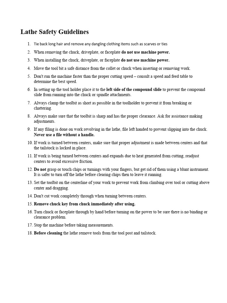 Lathe Safety Guidelines | PDF