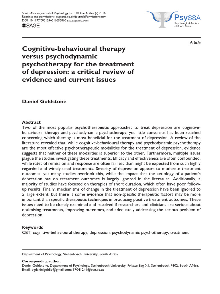 Cognitive Behavioural Therapy Versus Psy | PDF | Psychotherapy | Cognitive Behavioral Therapy