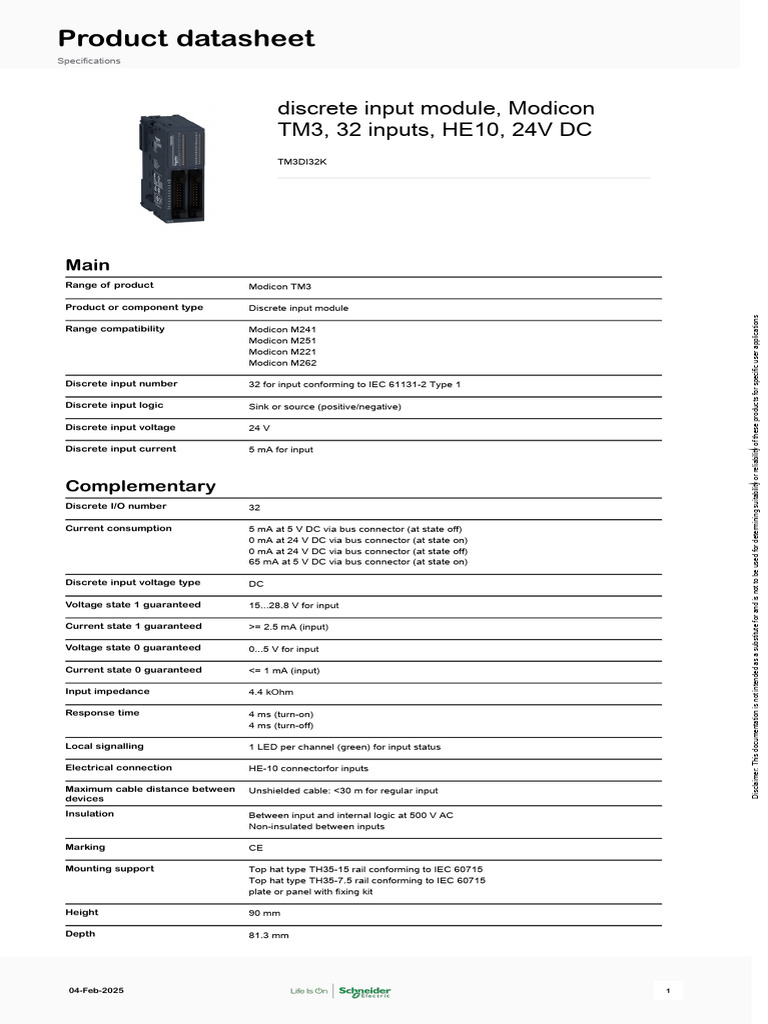 Schneider Electric_Modicon-TM3_TM3DI32K | PDF | Programmable Logic Controller | Electrical ...