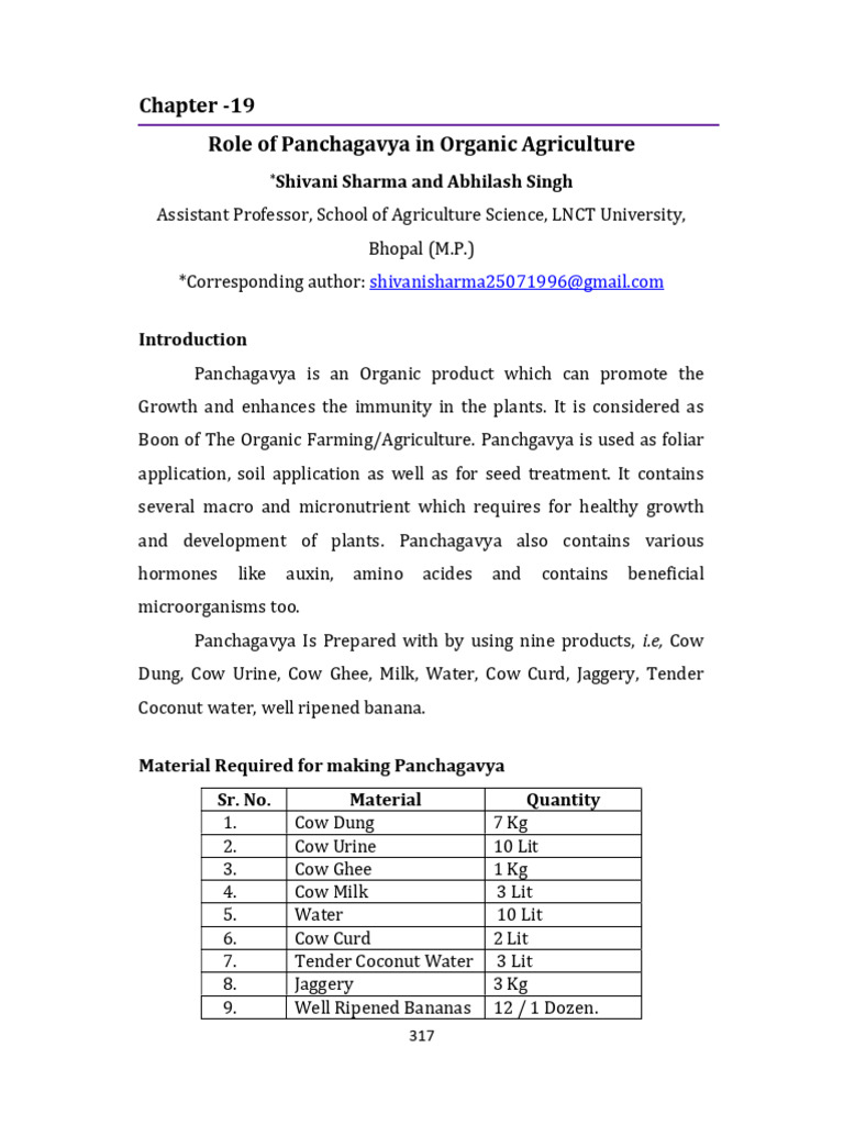 Role of Panchagavya in Organic Agriculture | PDF | Agriculture ...
