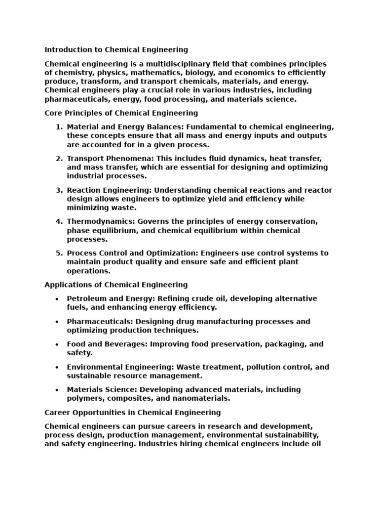 Overview of Chemical Engineering Principles | PDF