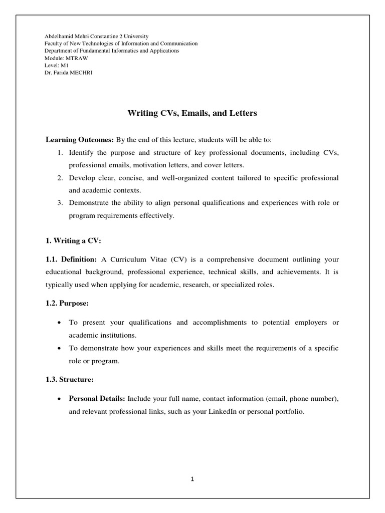 Writing CVS, Emails, and Letters | PDF | Data Analysis | Information