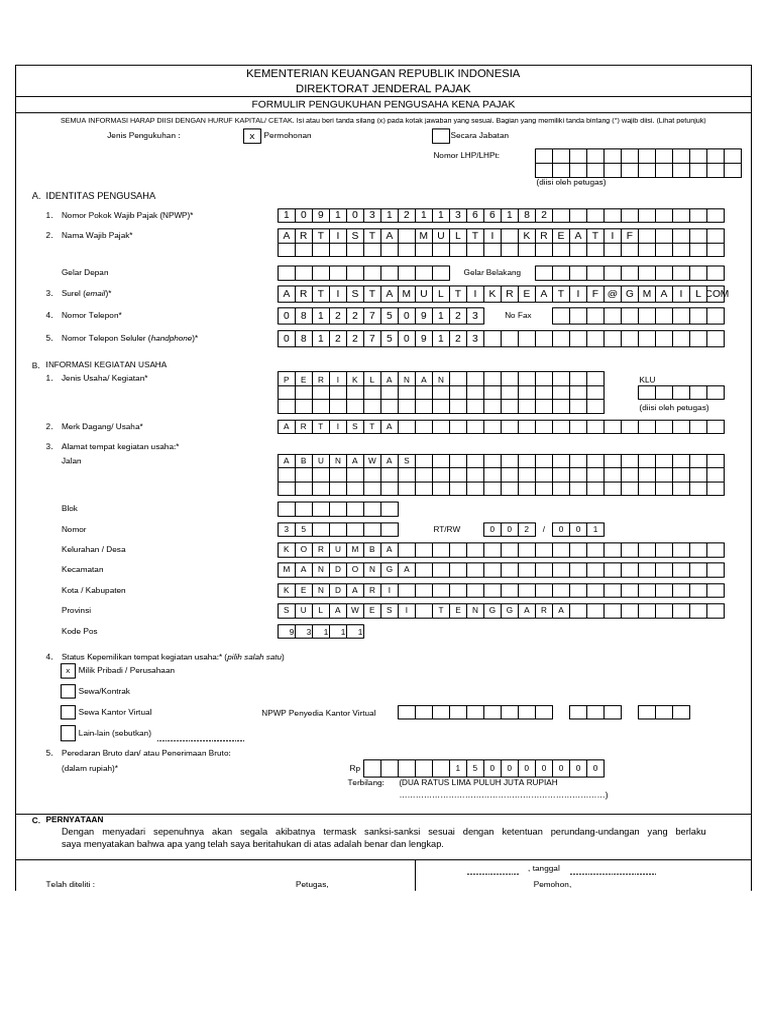 Formulir Pengukuhan PKP | PDF
