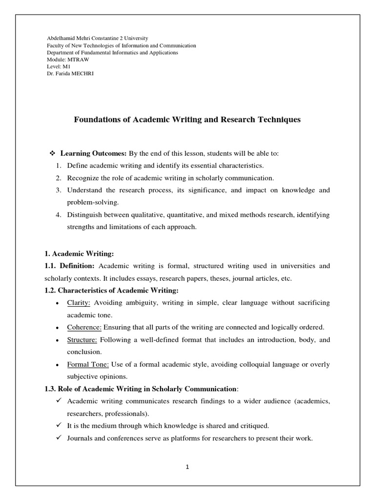 Lesson One Foundations of Academic Writing and Research | PDF ...