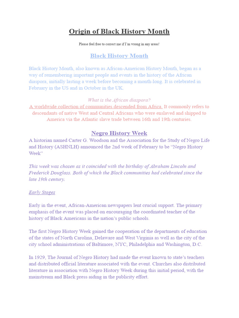 Origin of Black History Month | PDF | Ethnicity | Person Of Color