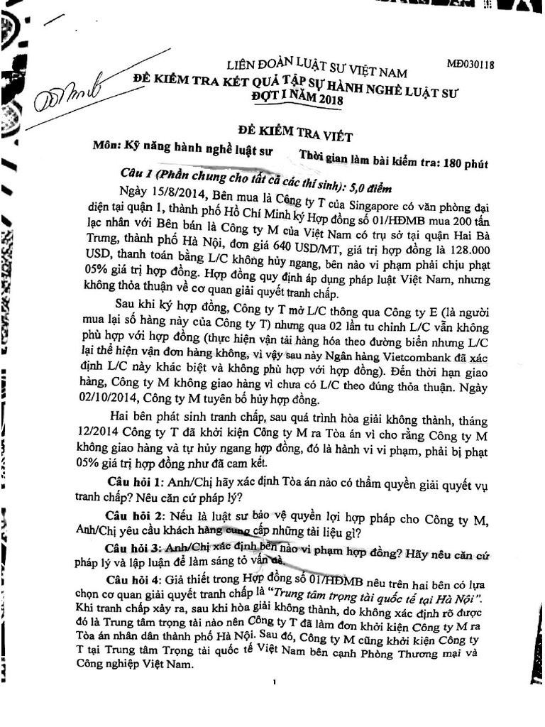 (4) đề thi LS đợt 1 năm 2018 | PDF
