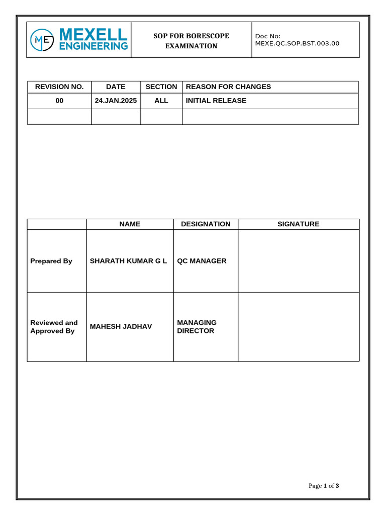 Borescope Inspection SOP for Welds | PDF | Pipe (Fluid Conveyance ...