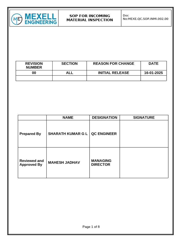 Incoming Material Inspection SOP | PDF | Stainless Steel | Steel