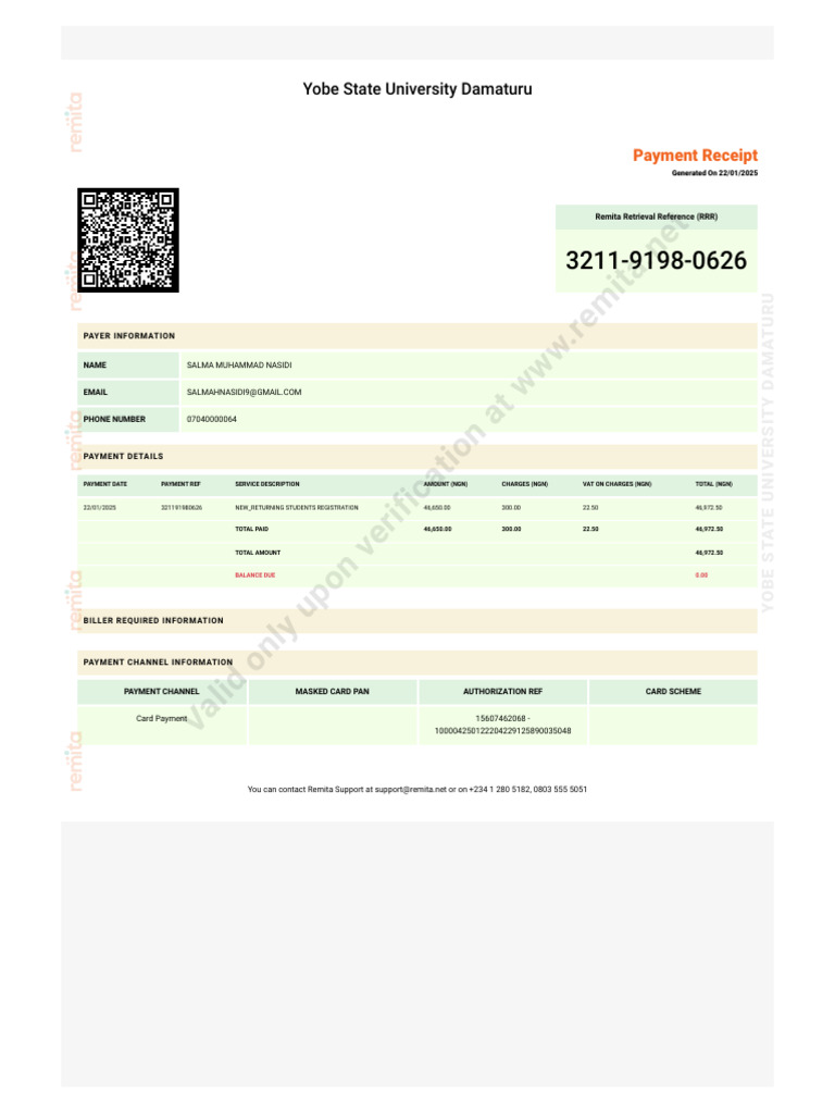 Salma payment receipt | PDF | Payments | Services (Economics)