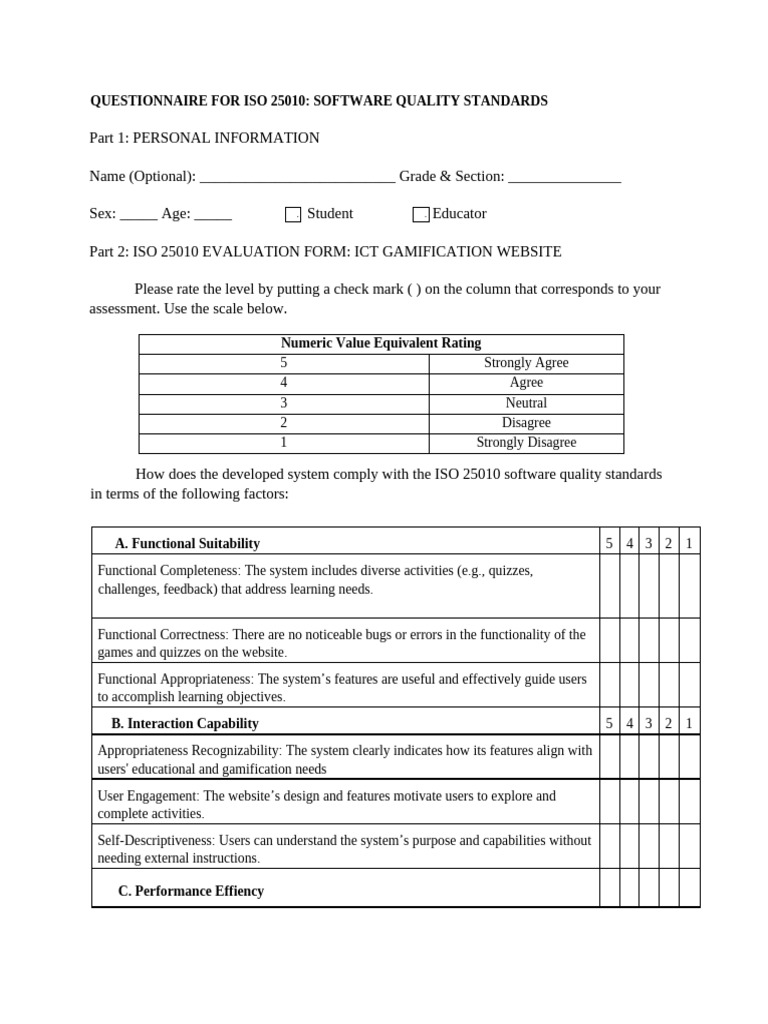 Iso 25010 Evaluation Form | PDF | Performance Appraisal | Educational ...