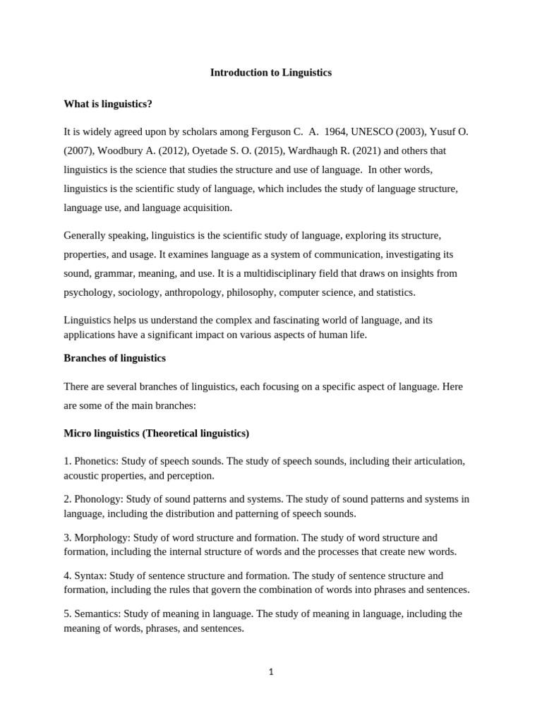 Lecture Note On Lin 111 Introduction To Linguistics | PDF | Linguistics ...