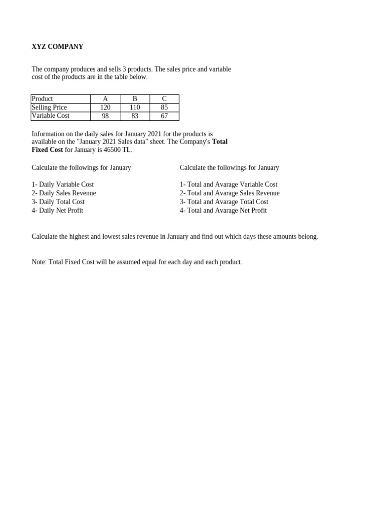 XYZ Company January 2021 Sales Data | PDF | Profit (Economics) | Average