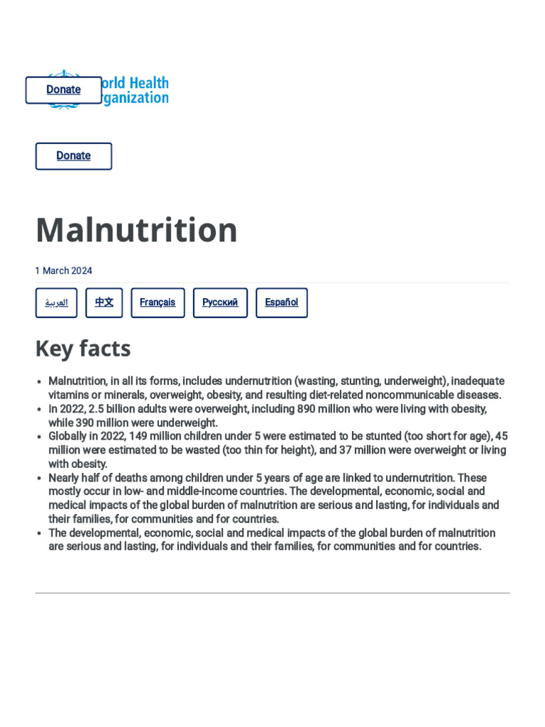 Fact Sheets - Malnutrition | PDF | Malnutrition | Obesity
