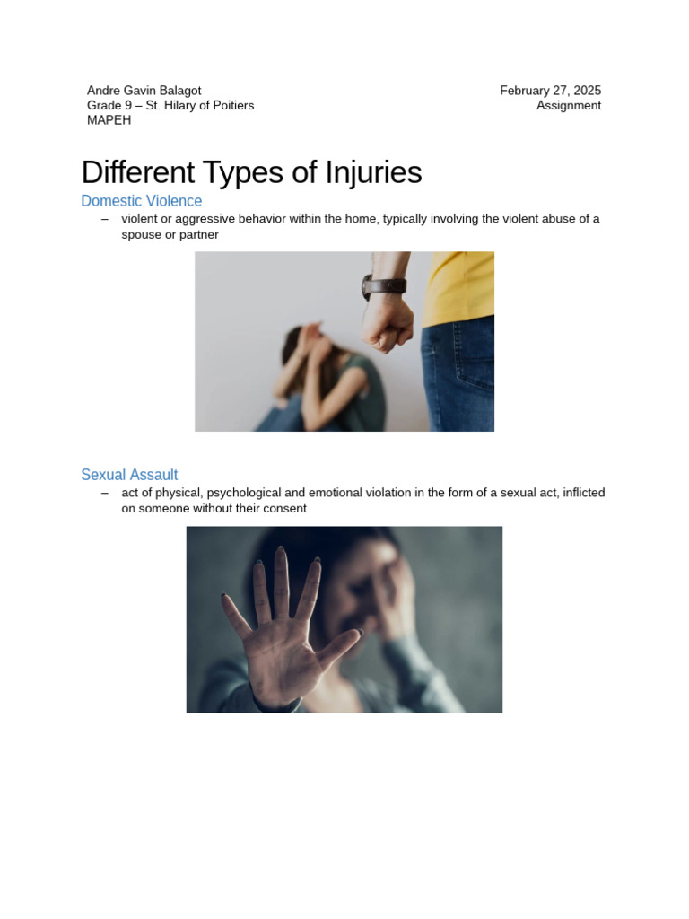 Types of Injuries and Violence Explained | PDF