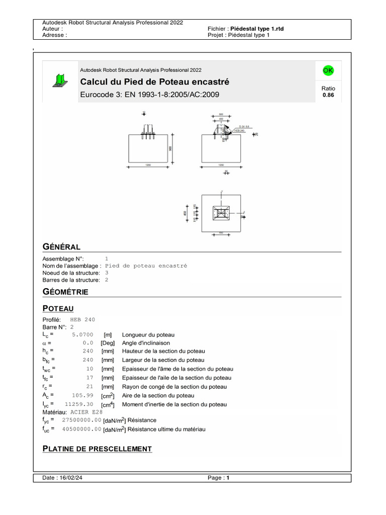 Note de Calcul Pied de Poteau | PDF