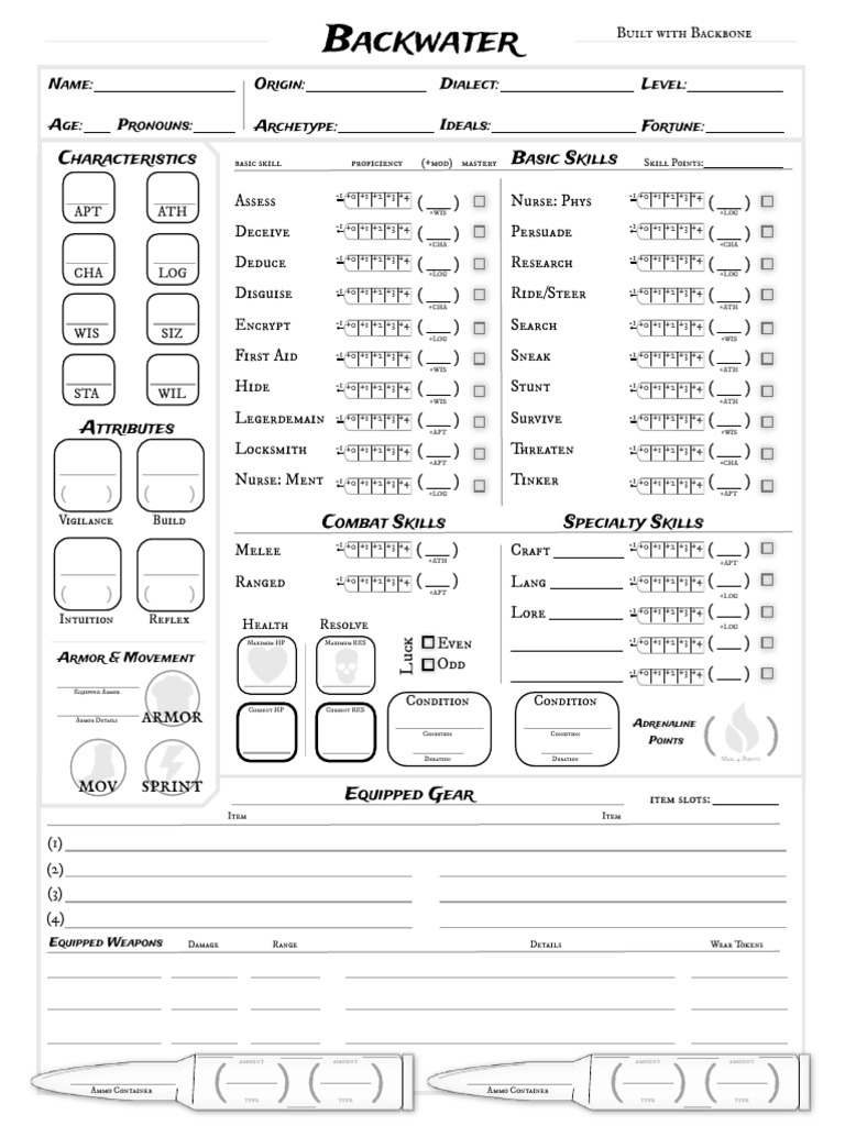 Backwater Character Sheet | PDF