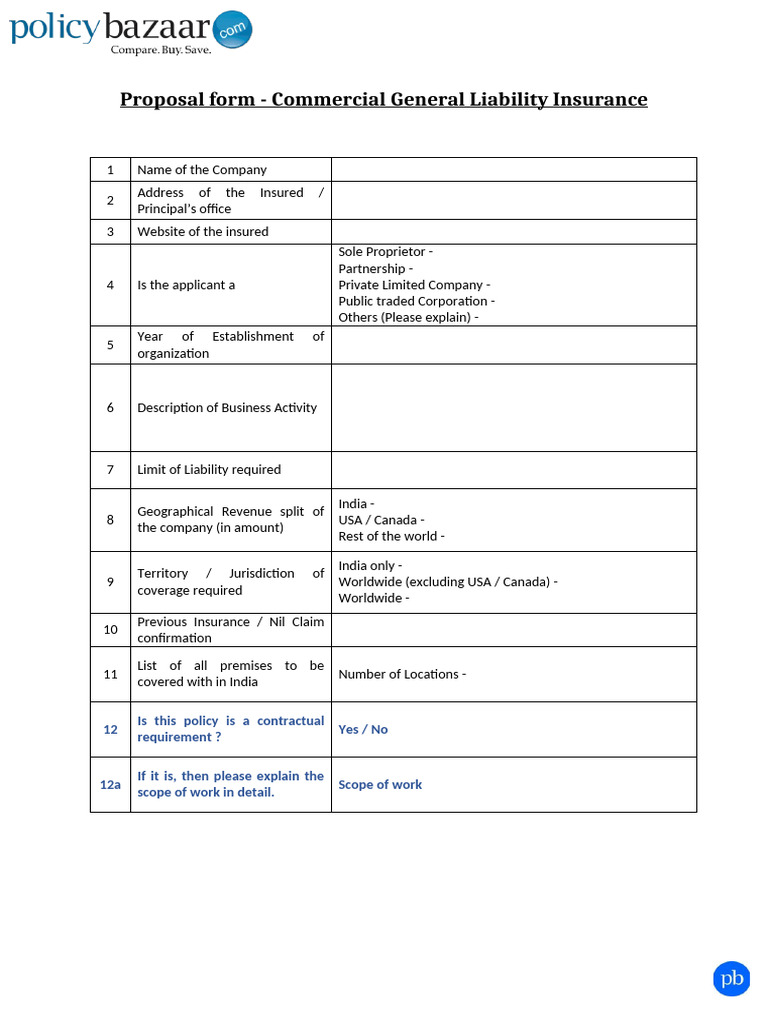 Proposal Form - CGL | PDF
