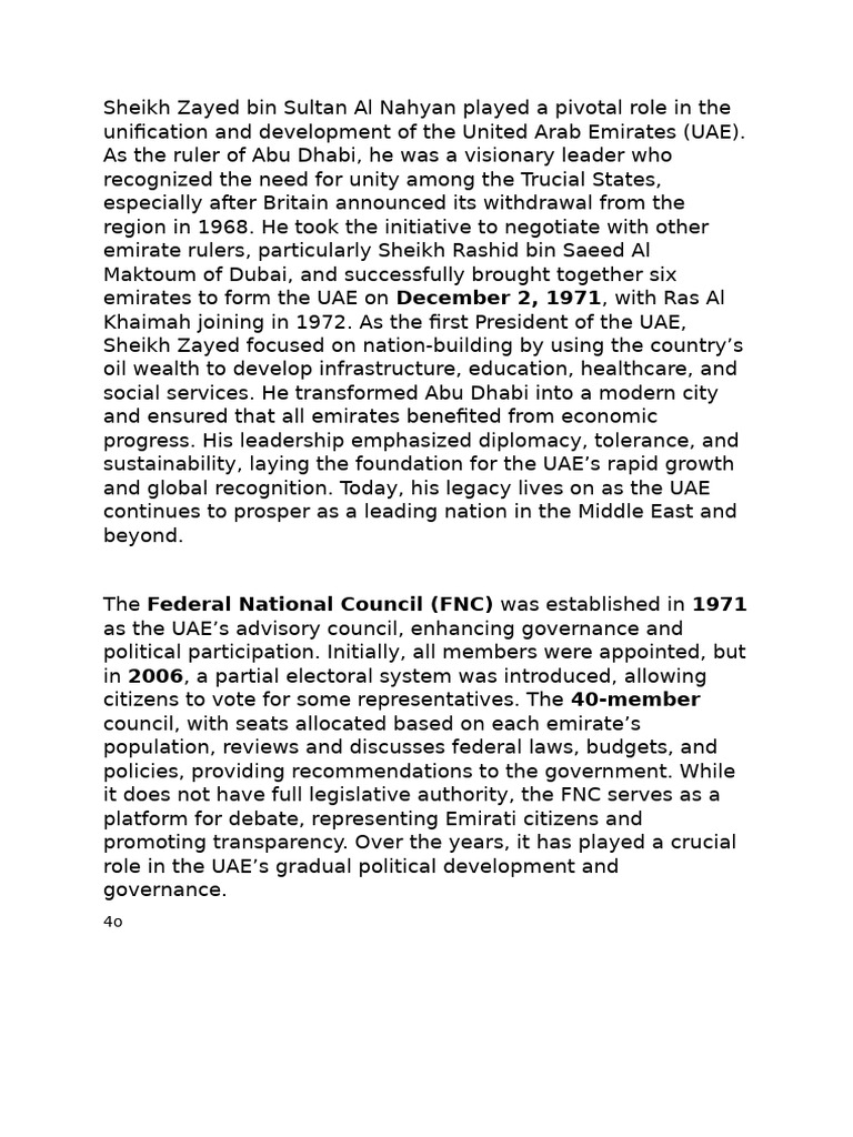 Sheikh Zayed Bin Sultan Al Nahyan Played A Pivotal Role in The ...