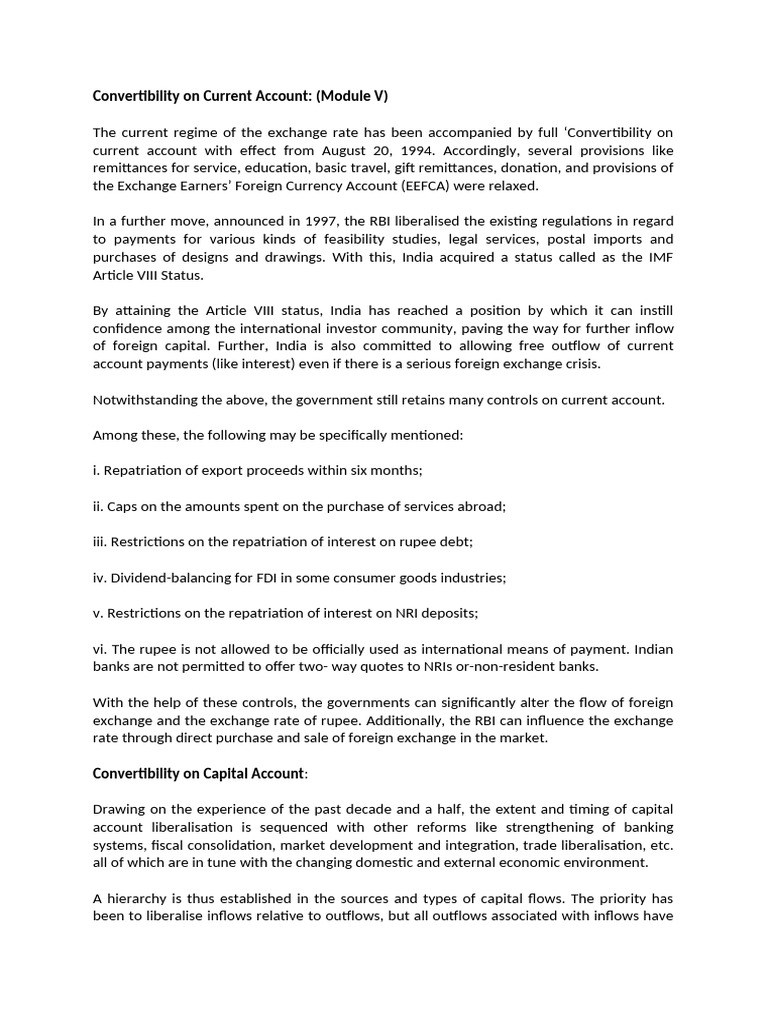MCOM I Eco - Convertibility On Current Account | PDF | Human Migration ...
