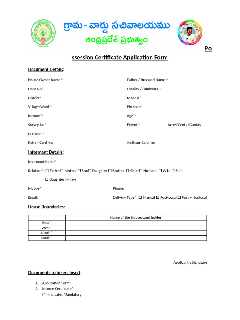 House Possession Certificate Application | PDF