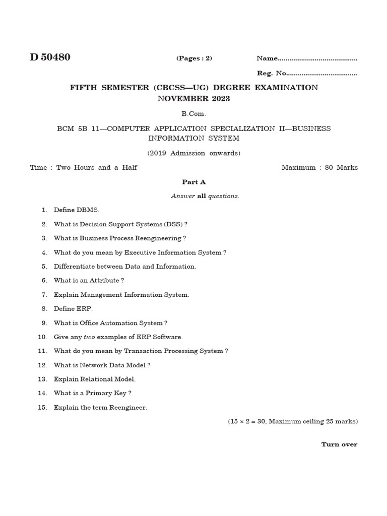 BCom Computer Application Specialization II (2019 Admission Onwards) | PDF | Databases ...