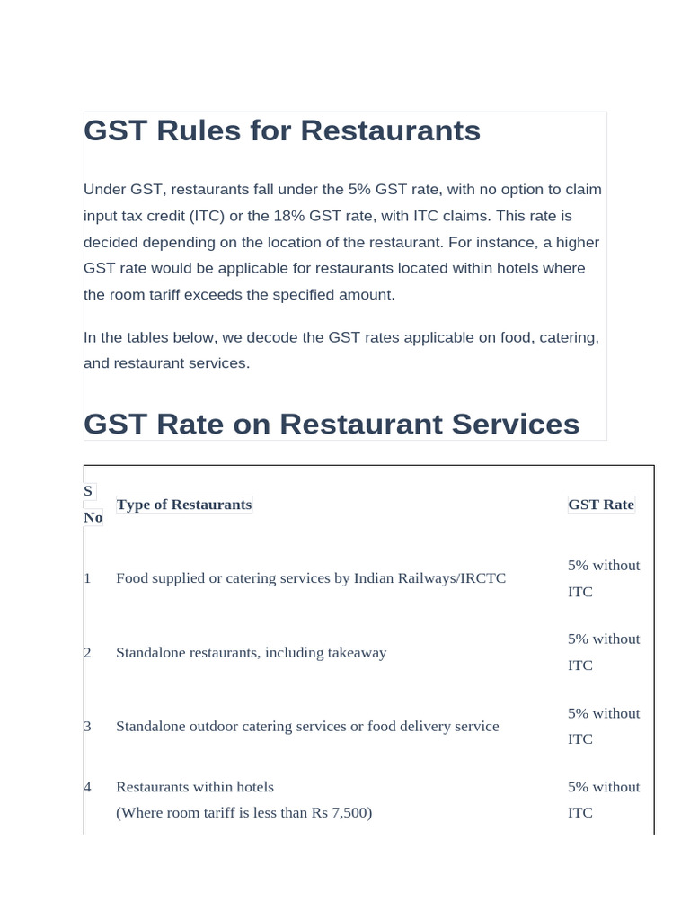 GST Rates for Restaurant Services | PDF | Fruit | Restaurants