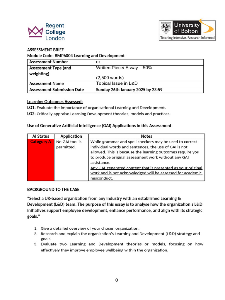 Assessment - 1 Brief BMP6004 | PDF | Evaluation | Knowledge