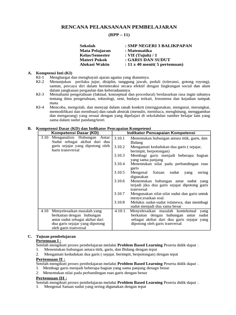 9 RPP KD 3.10 GARIS DAN SUDUT New | PDF