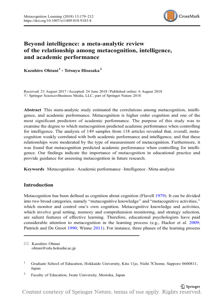 Beyond Intelligence-A Meta-Analytic Review of The Relationship Among Metacognition, Intelligence ...